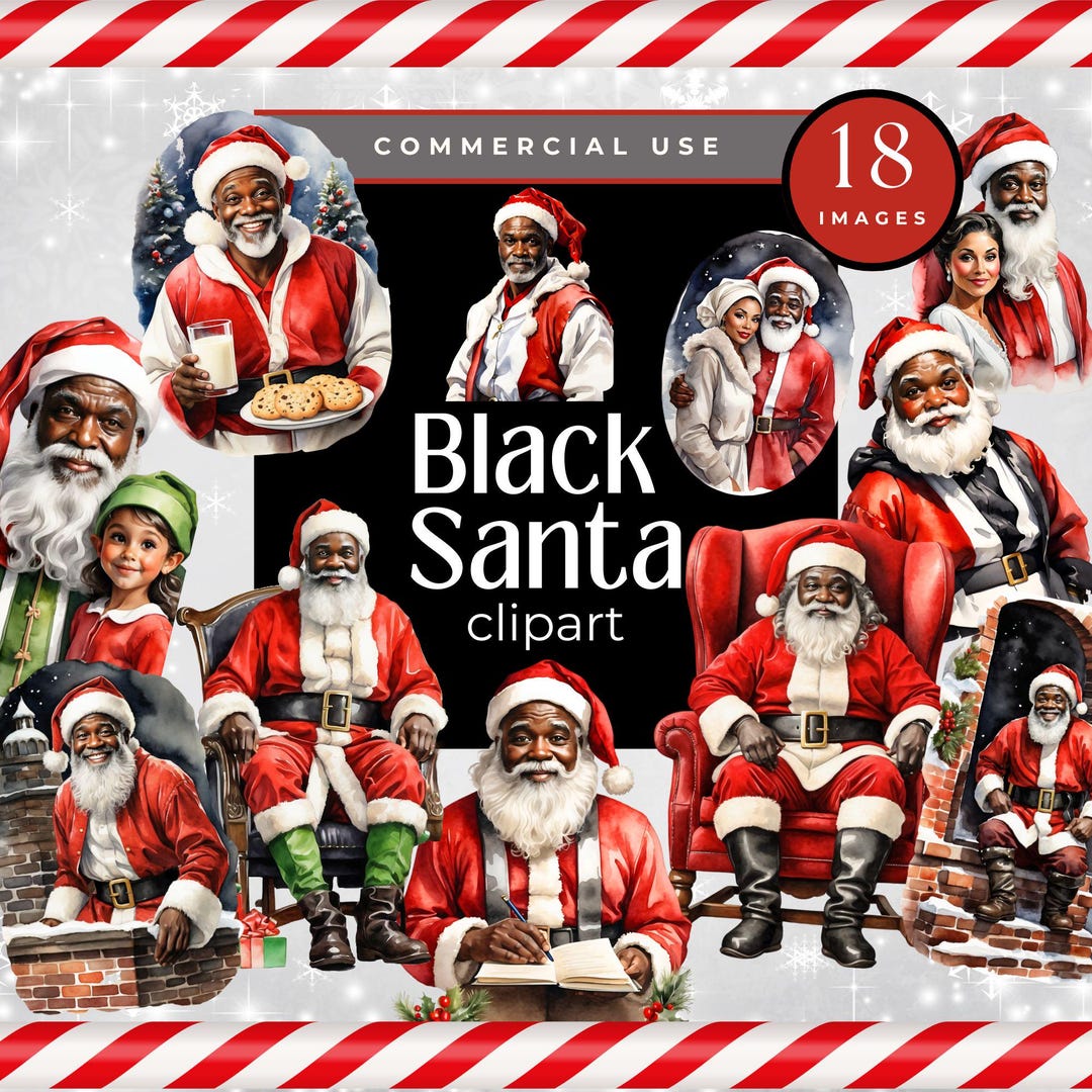 Black Santa Clipart Bundle, PNG Images, Christmas Graphics (digital ...