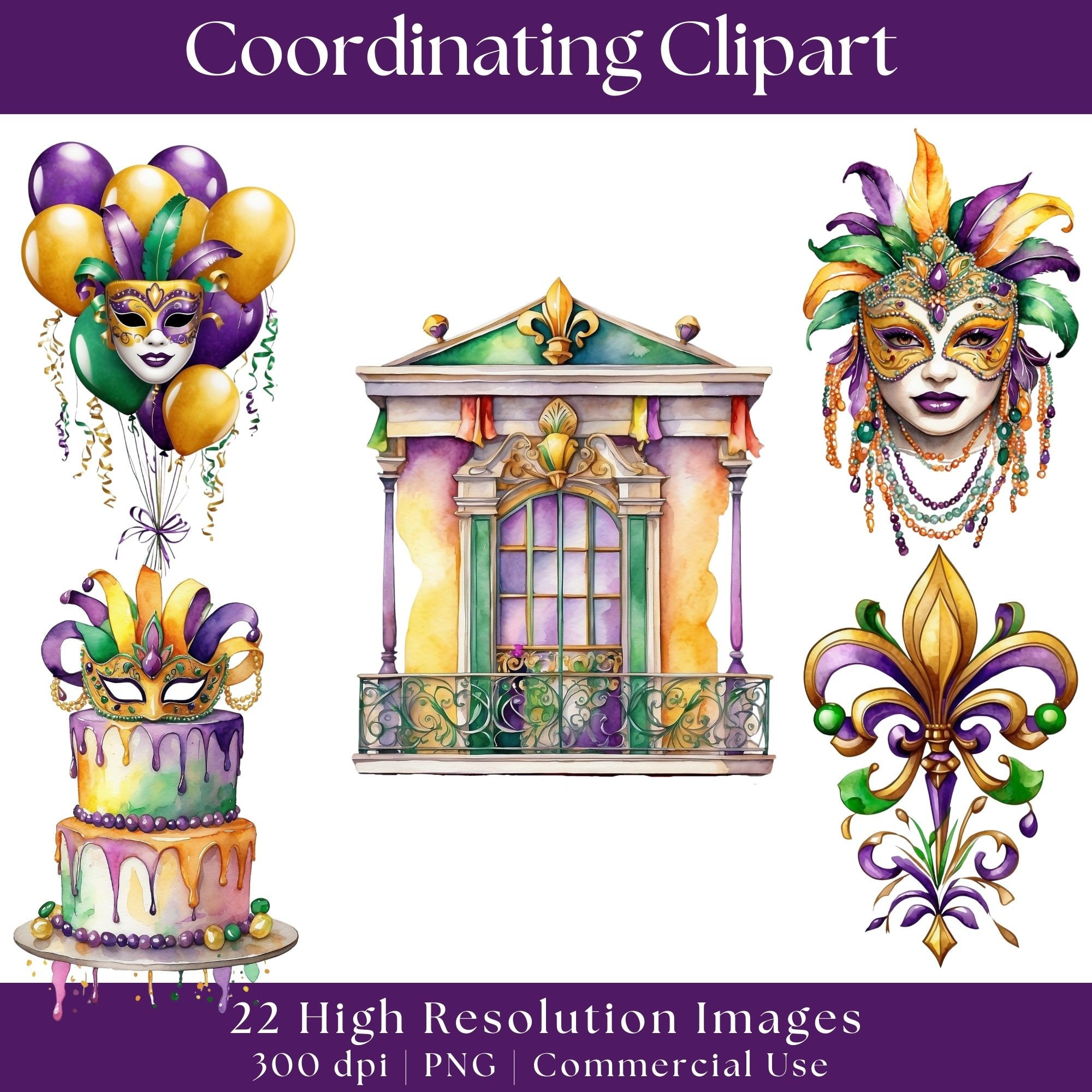 Mardi Gras Clipart, Seamless Papers, Bundle, Junk Journal, Watercolor ...