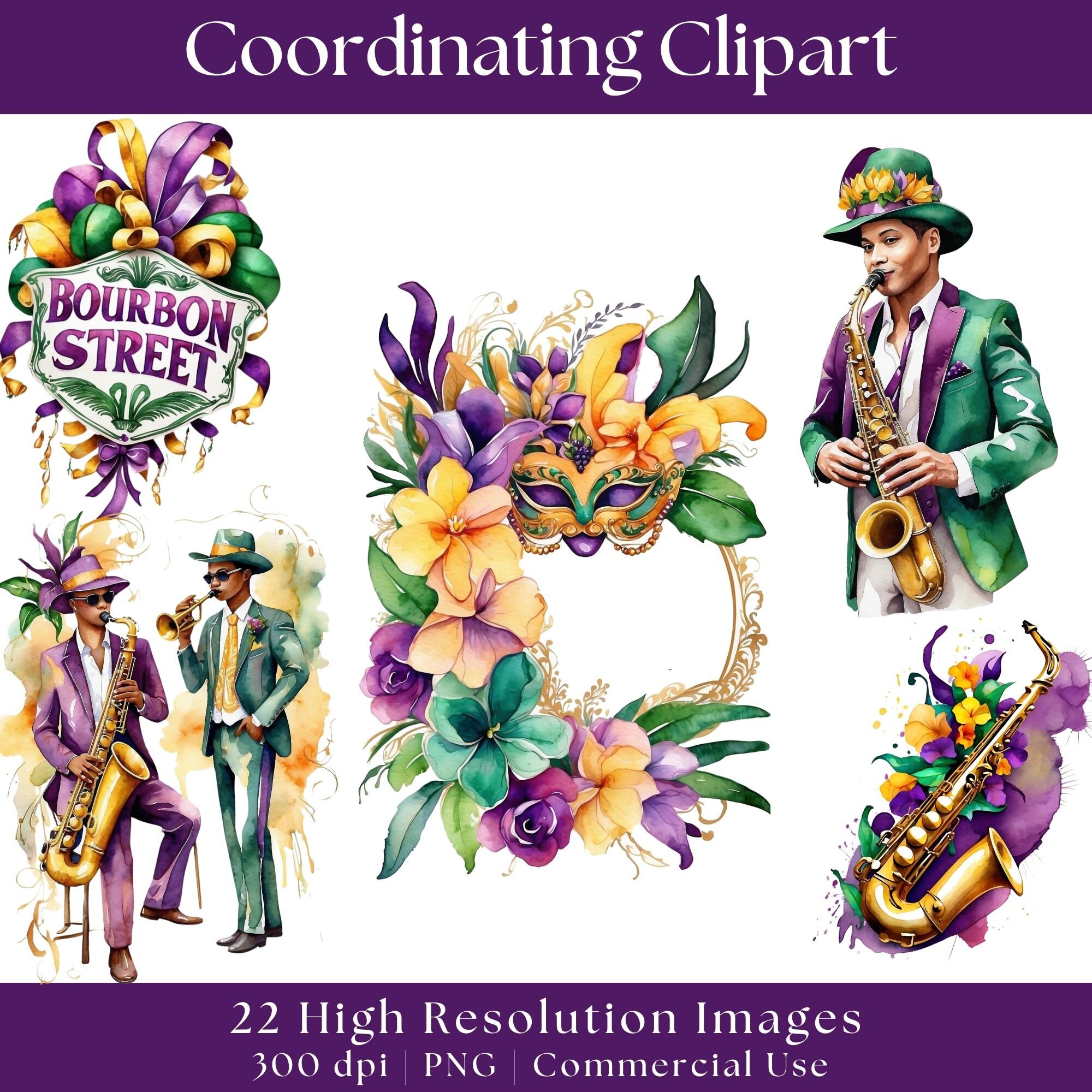 Mardi Gras Clipart, Seamless Papers, Bundle, Junk Journal, Watercolor ...