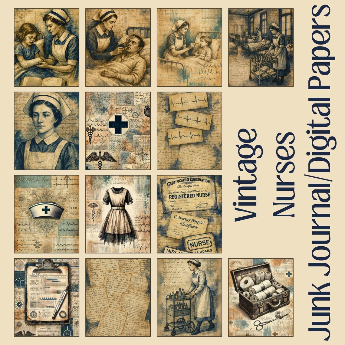 Vintage Nurse Junk Journal, Nurse Ephemera, Medical Scrapbook Pages ...