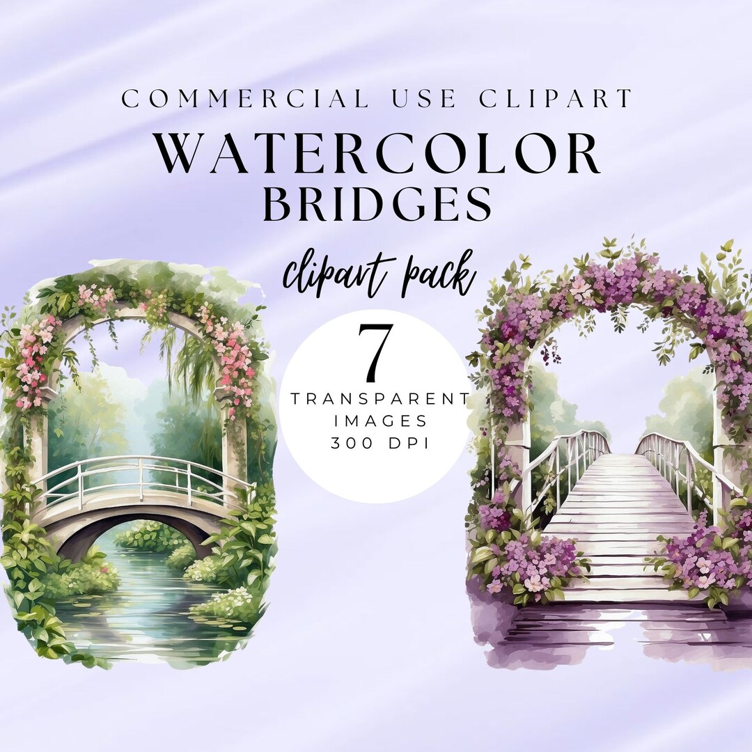 Watercolor Bridges Clipart, Bridge Clipart, Floral Bridges, Clip Art ...