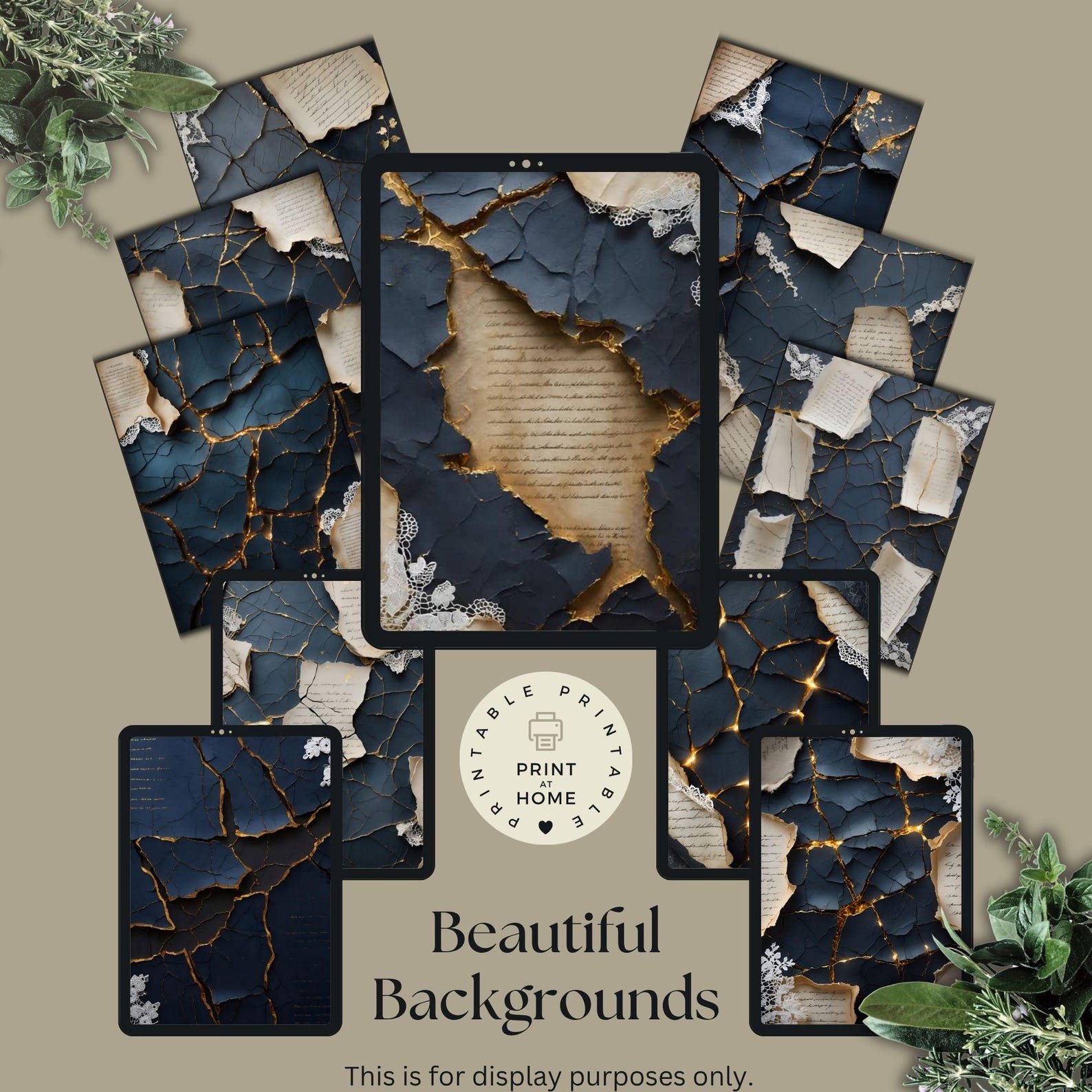Kintsugi Junk Journal Paper, Cracked Texture Digital, Torn Manuscript ...
