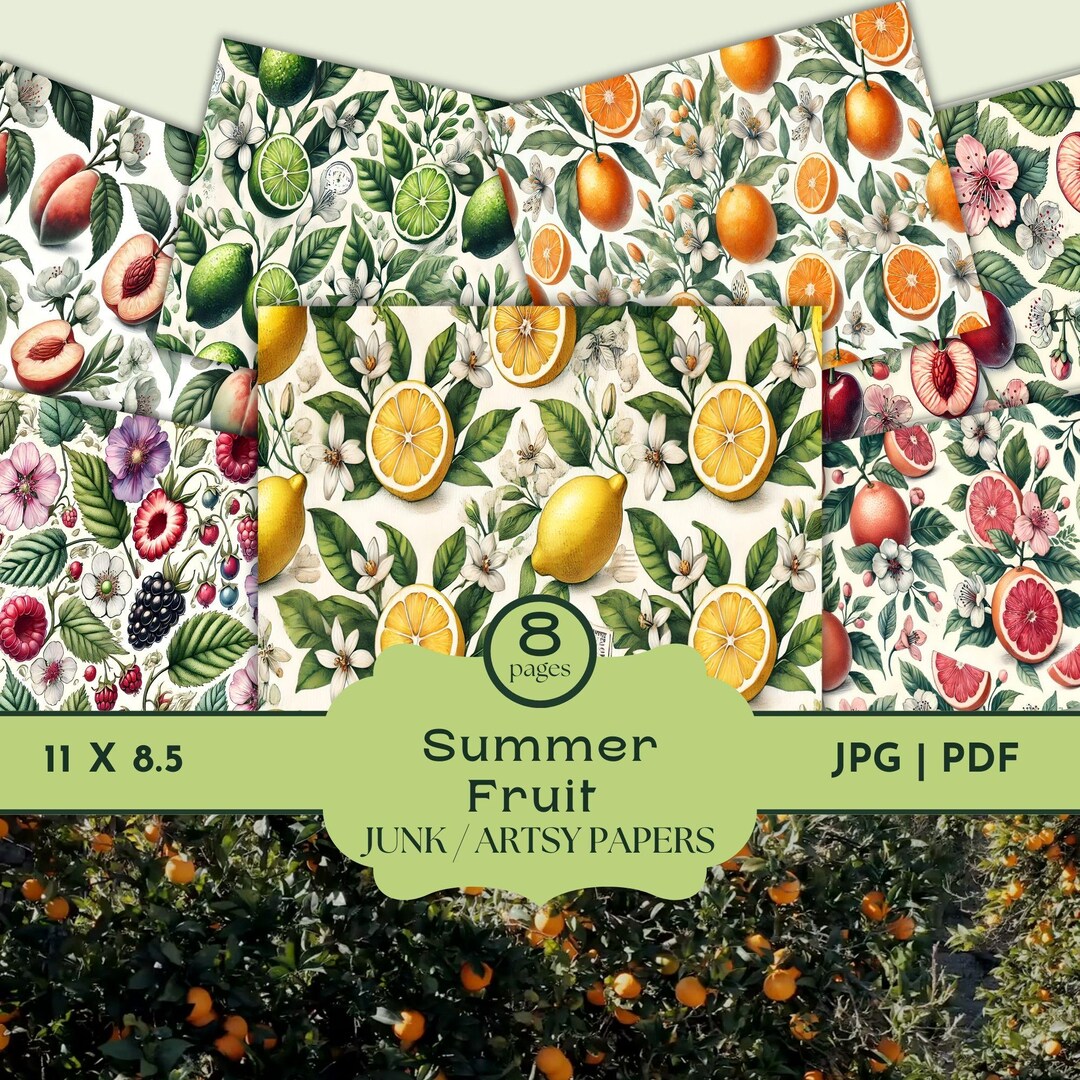 Summer Fruit Digital Paper Pack, Fruit Digital Background,lemon Junk ...