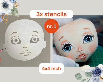 Doll Face Stencil Template Bundle for Hand Embroidery or Painting ...