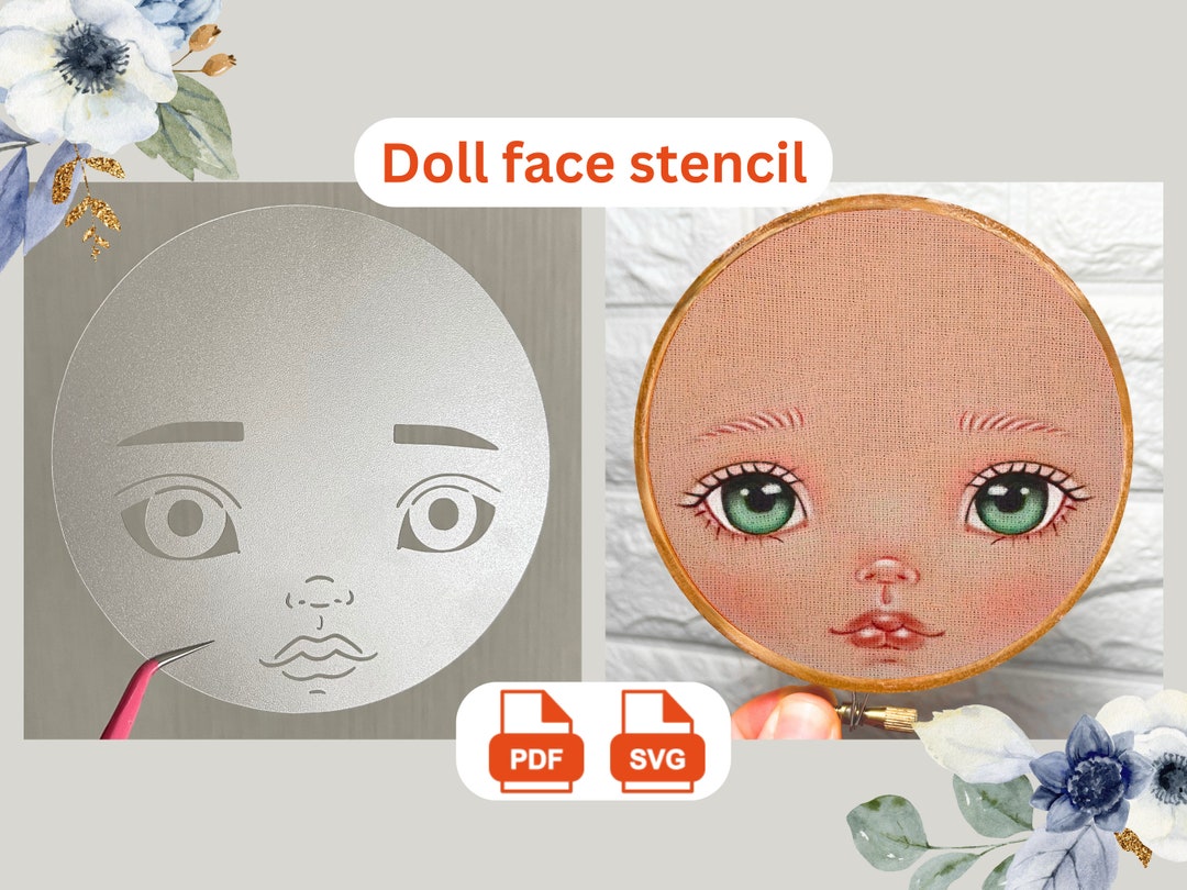 Doll Face Stencil Template for Hand Embroidery or Painting Cricut ...