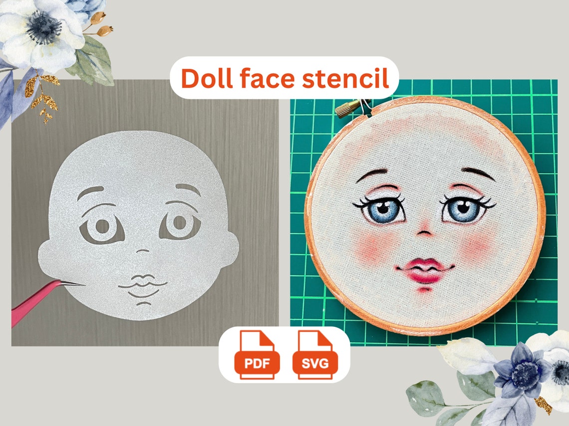 Doll Face Stencil Template Pattern Perfect for Hand Embroidery and ...