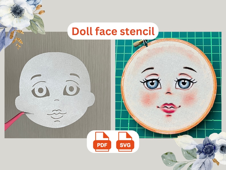 Doll Face Stencil Template Pattern Perfect for Hand Embroidery and ...