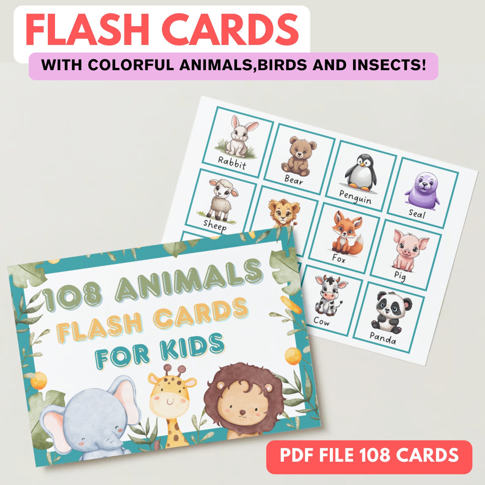Printable Flash Cards With Adorable Animals | Instant Download ...