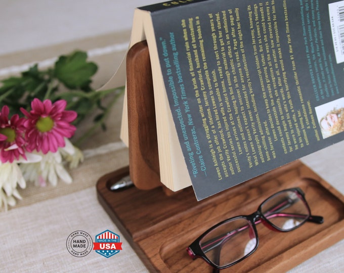 Handcrafted Wooden Book Valet: Walnut or Cherry Nightstand Caddy - Etsy