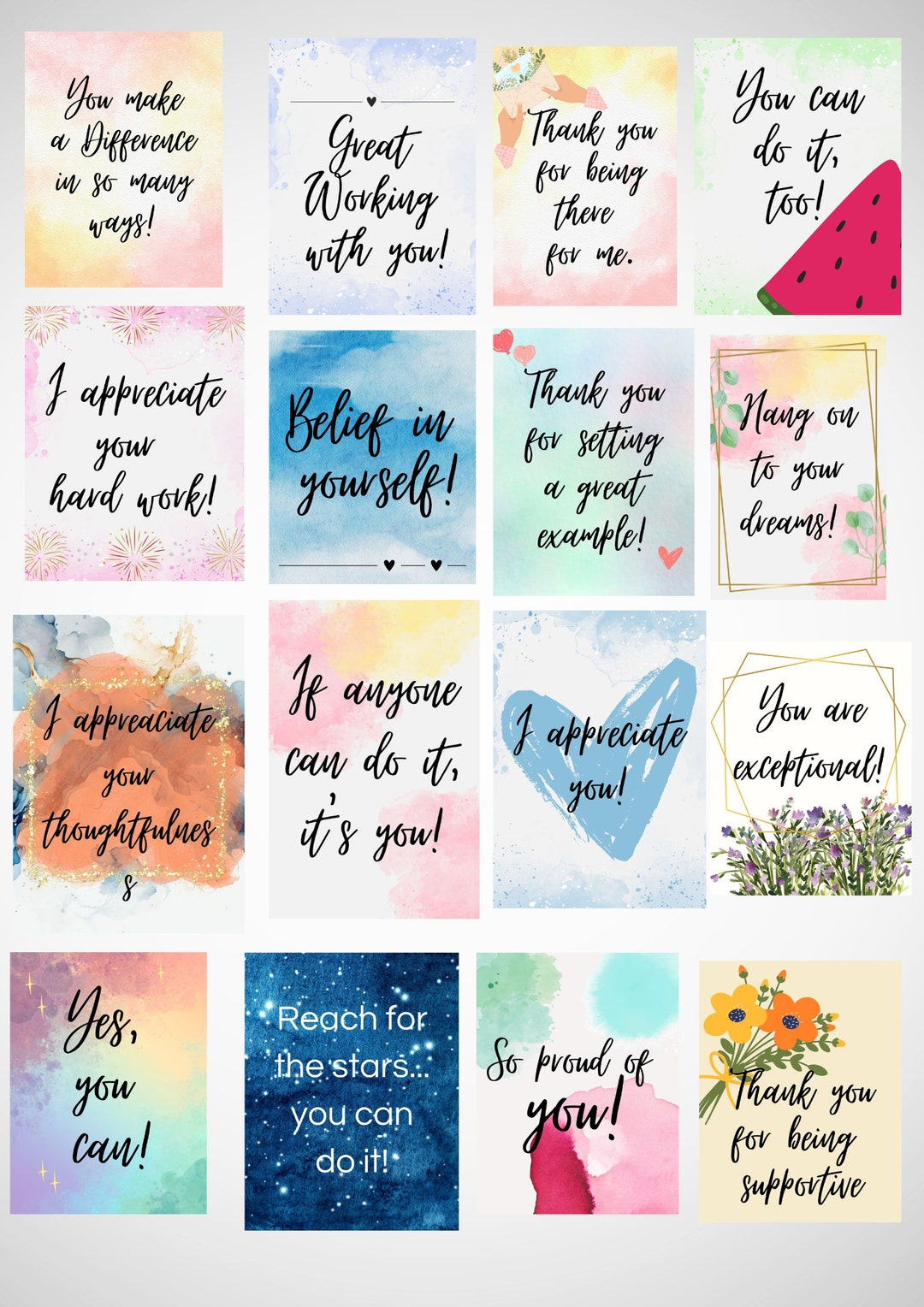 Digital Postcards Positive Affirmations Set 47 Pieces Thank You Card ...