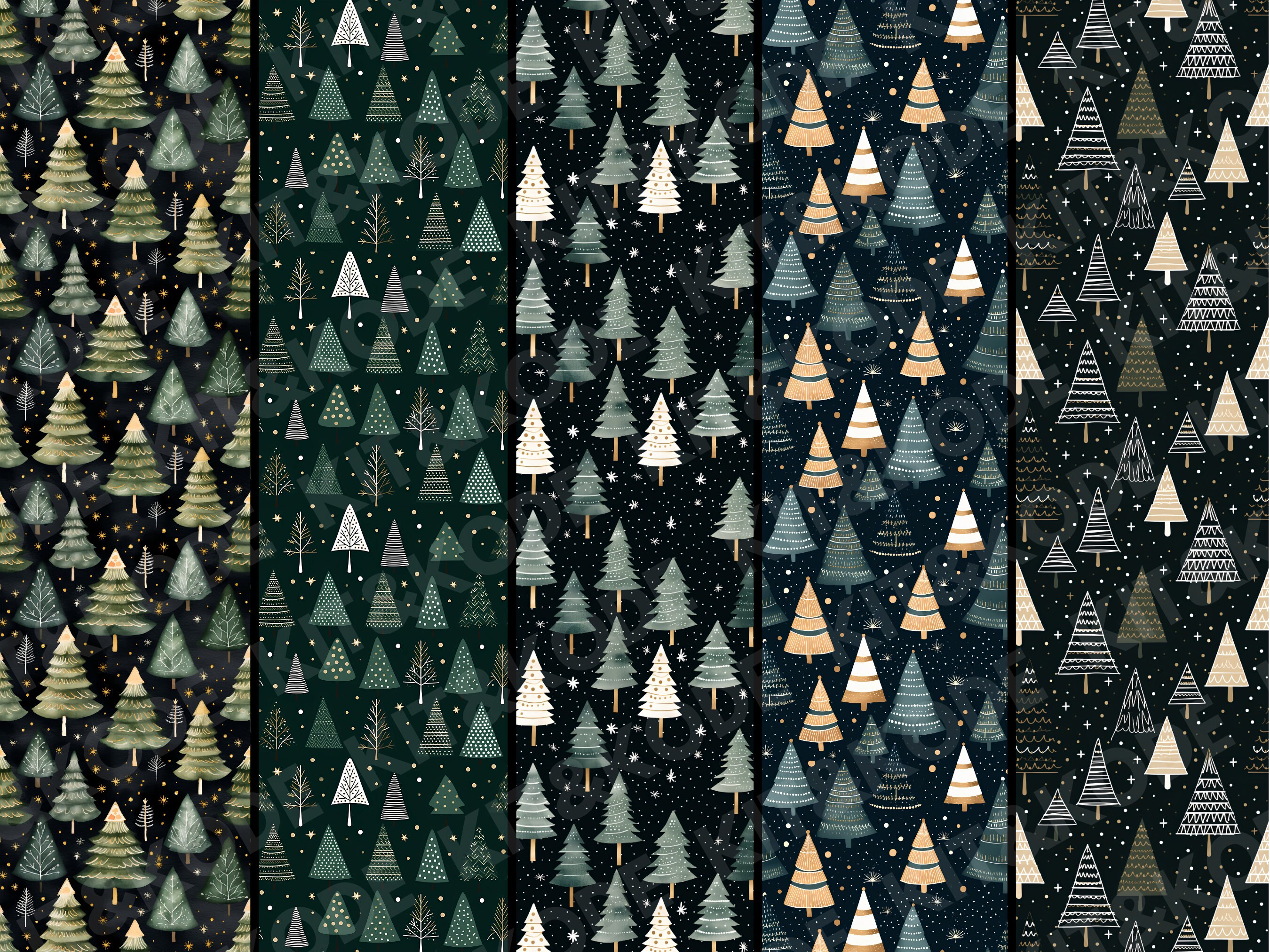 Christmas Digital Paper, Digital Paper Pack, Scandinavian Trees Pattern ...