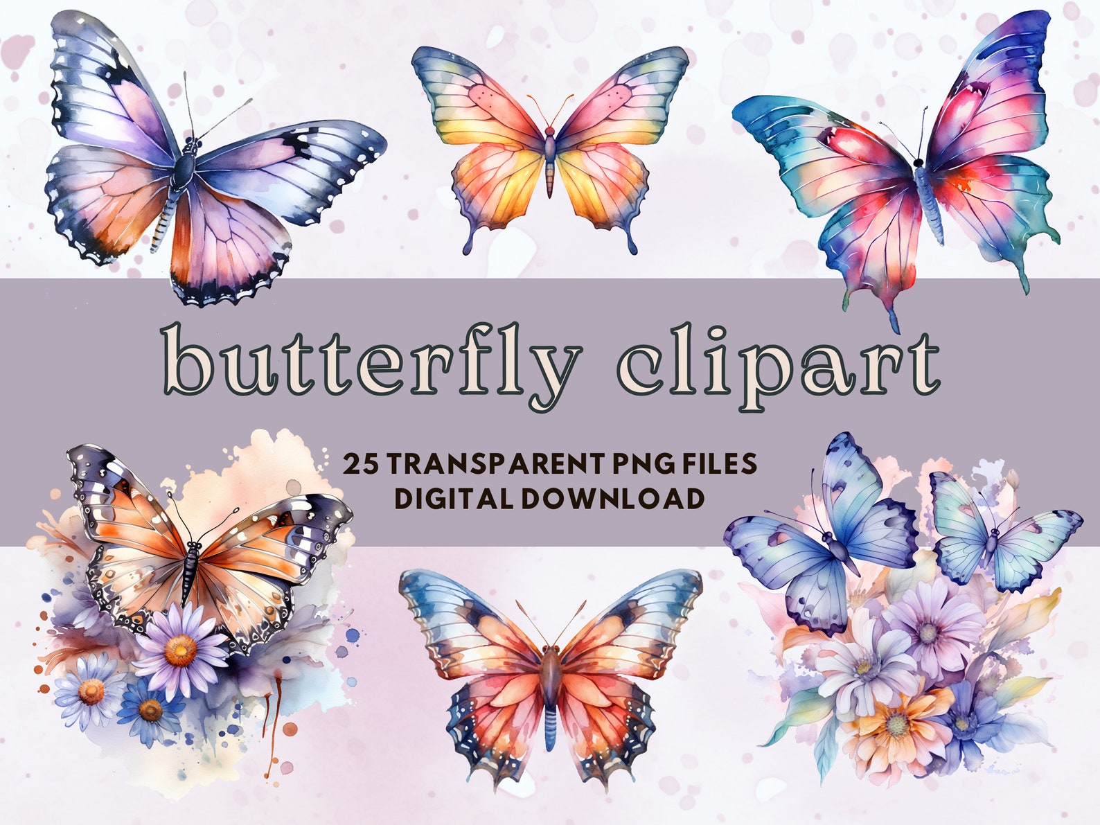 25 Butterfly Clipart, Butterfly PNG, Watercolor Butterfly Clipart ...