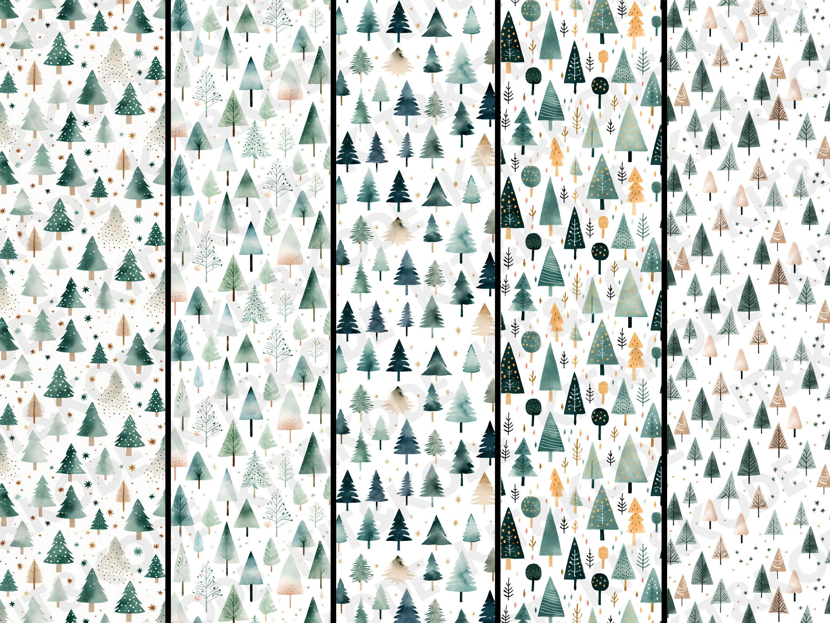 Christmas Digital Paper, Digital Paper Pack, Scandinavian Trees Pattern ...