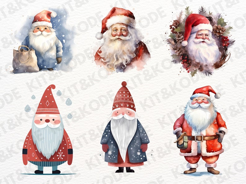Santa Clipart, Watercolor Christmas Clipart, Christmas Clipart Bundle ...