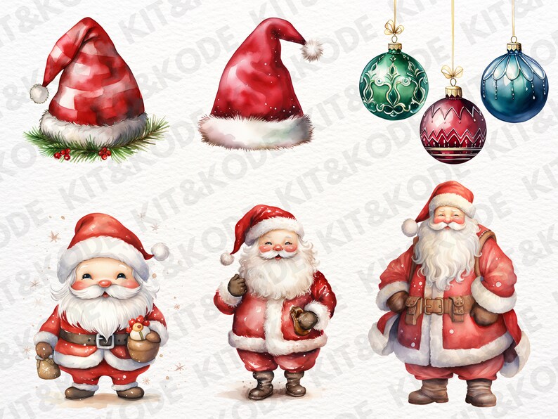 40 Pcs Christmas Watercolor Clipart, Santa Clipart, Watercolor Clipart ...