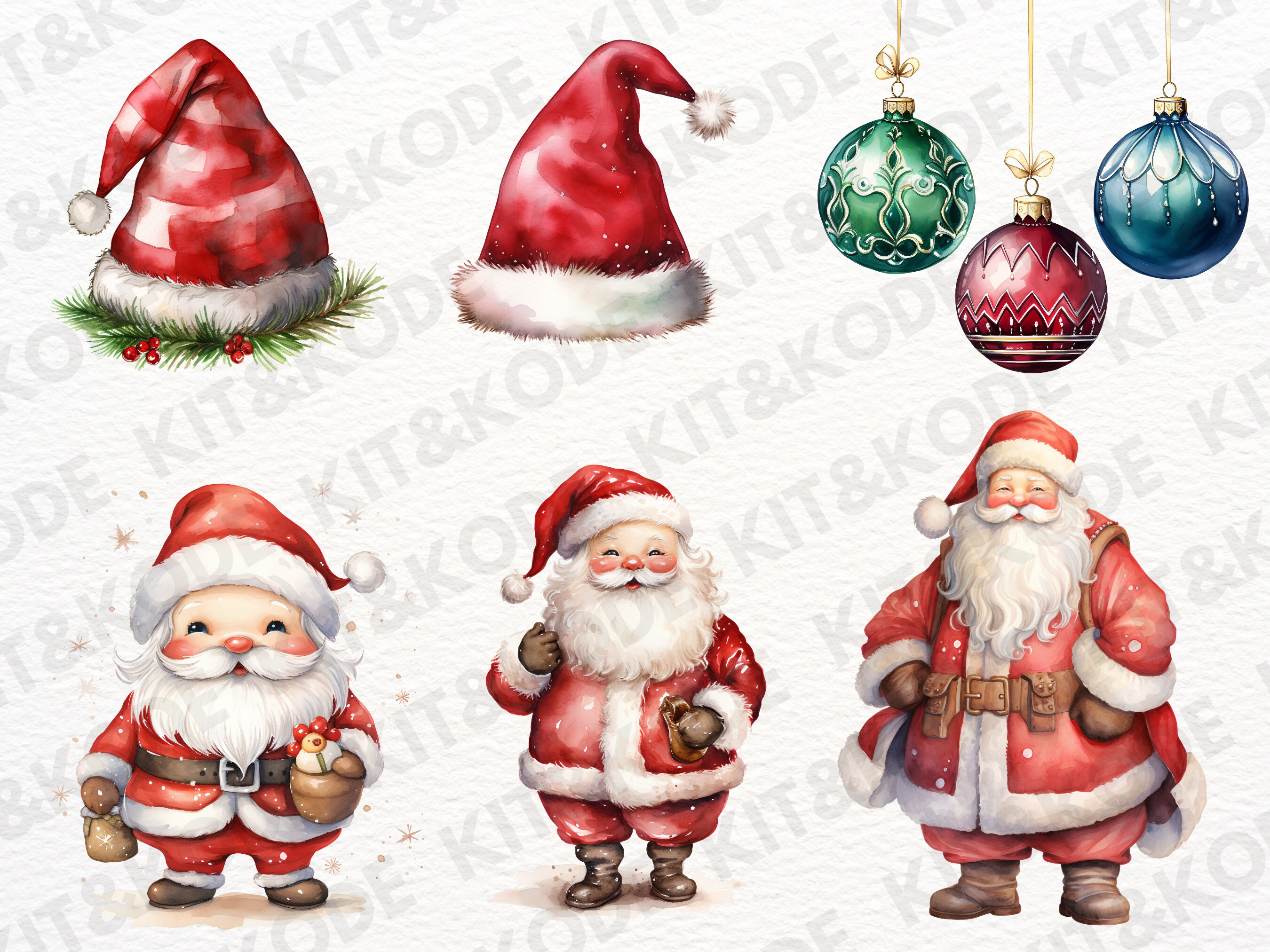 40 Pcs Christmas Watercolor Clipart, Santa Clipart, Watercolor Clipart ...