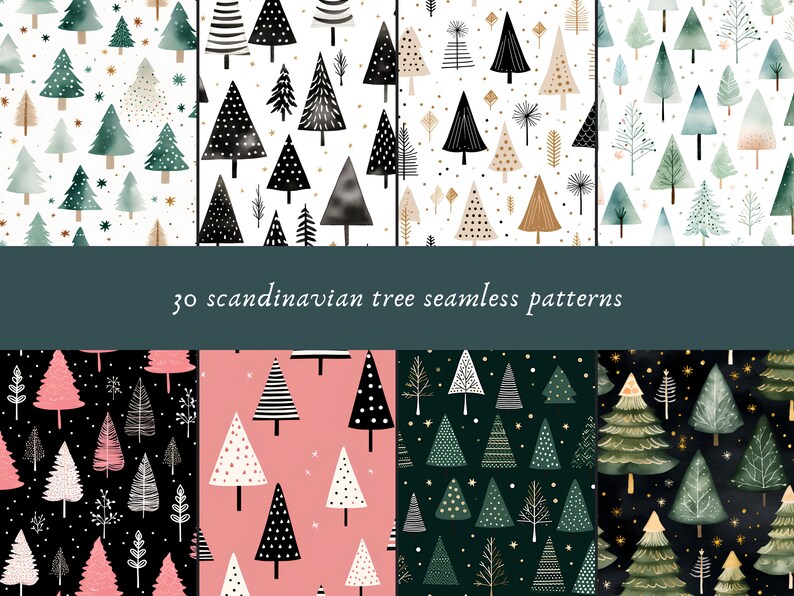 Christmas Digital Paper, Digital Paper Pack, Scandinavian Trees Pattern ...