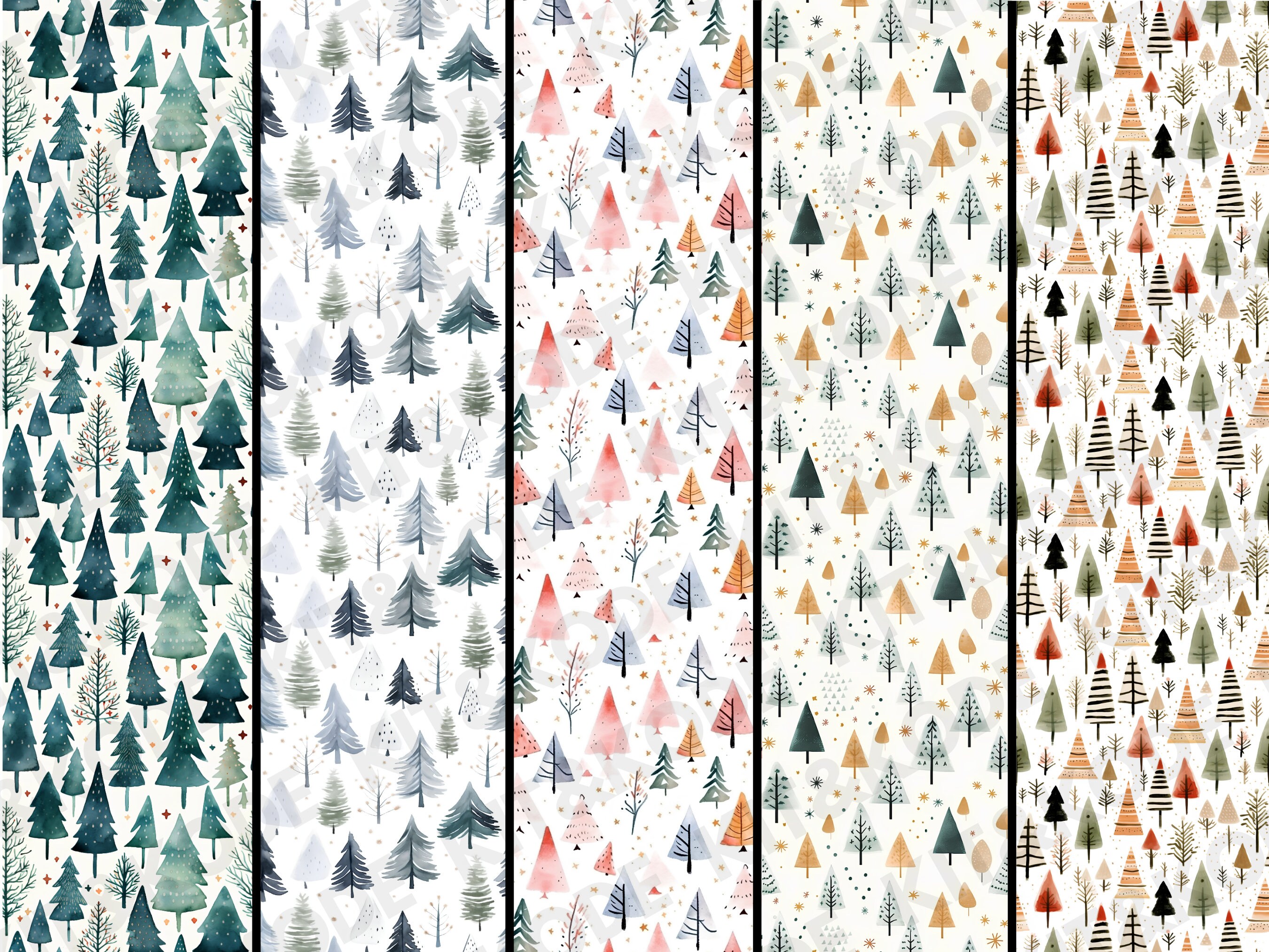 Christmas Digital Paper, Digital Paper Pack, Scandinavian Trees Pattern ...