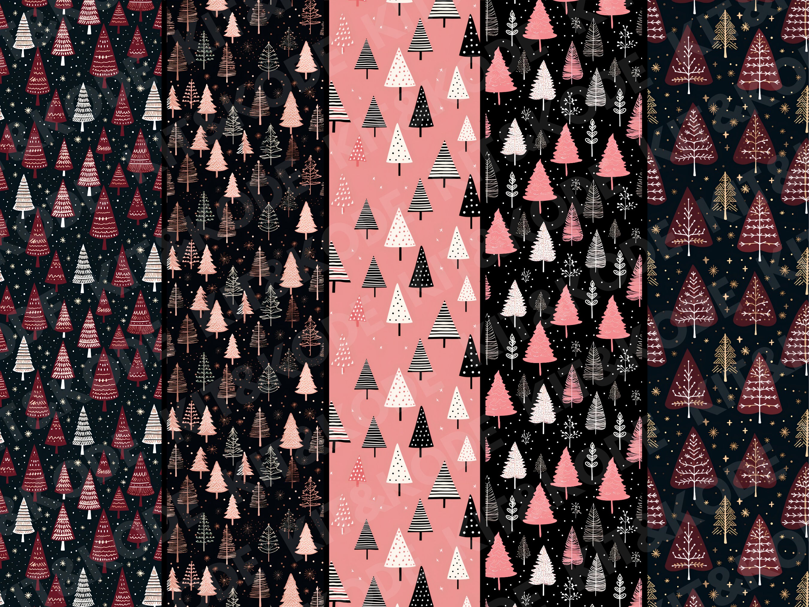 Christmas Digital Paper, Digital Paper Pack, Scandinavian Trees Pattern ...