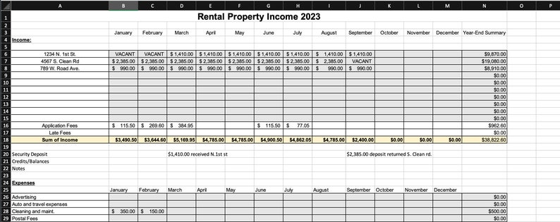 Rental Property Excel Spreadsheet: Income Tracker (digital Download) - Etsy
