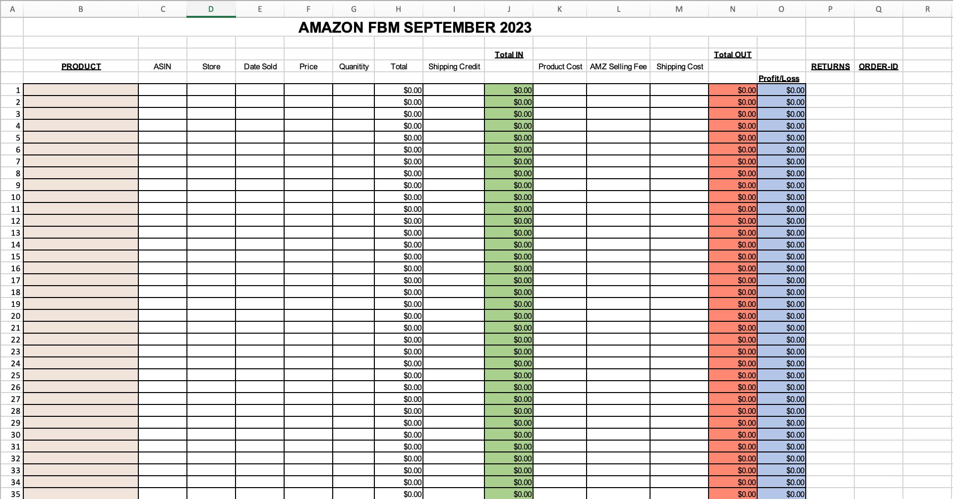 Easy to Use Amazon FBM Seller Excel Sheet Profit Loss Spreadsheet Template Basic Super Simple - Etsy