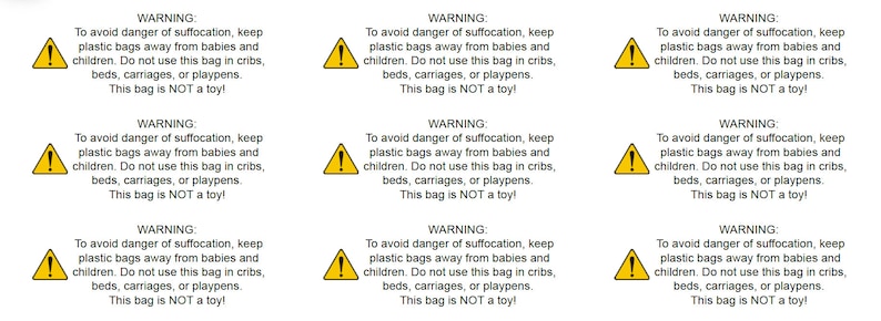 Warning Suffocation Labels for Easy Peel Avery Address Labels to Use ...