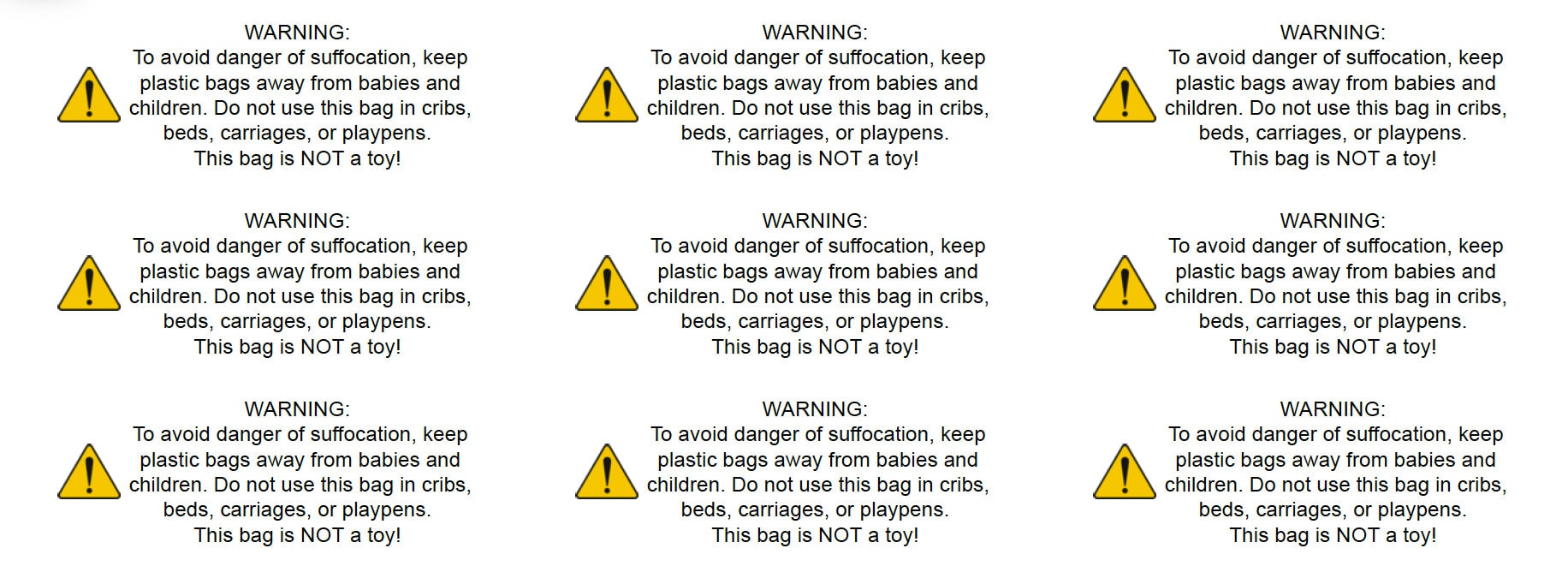 Warning Suffocation Labels for Easy Peel Avery Address Labels to Use ...