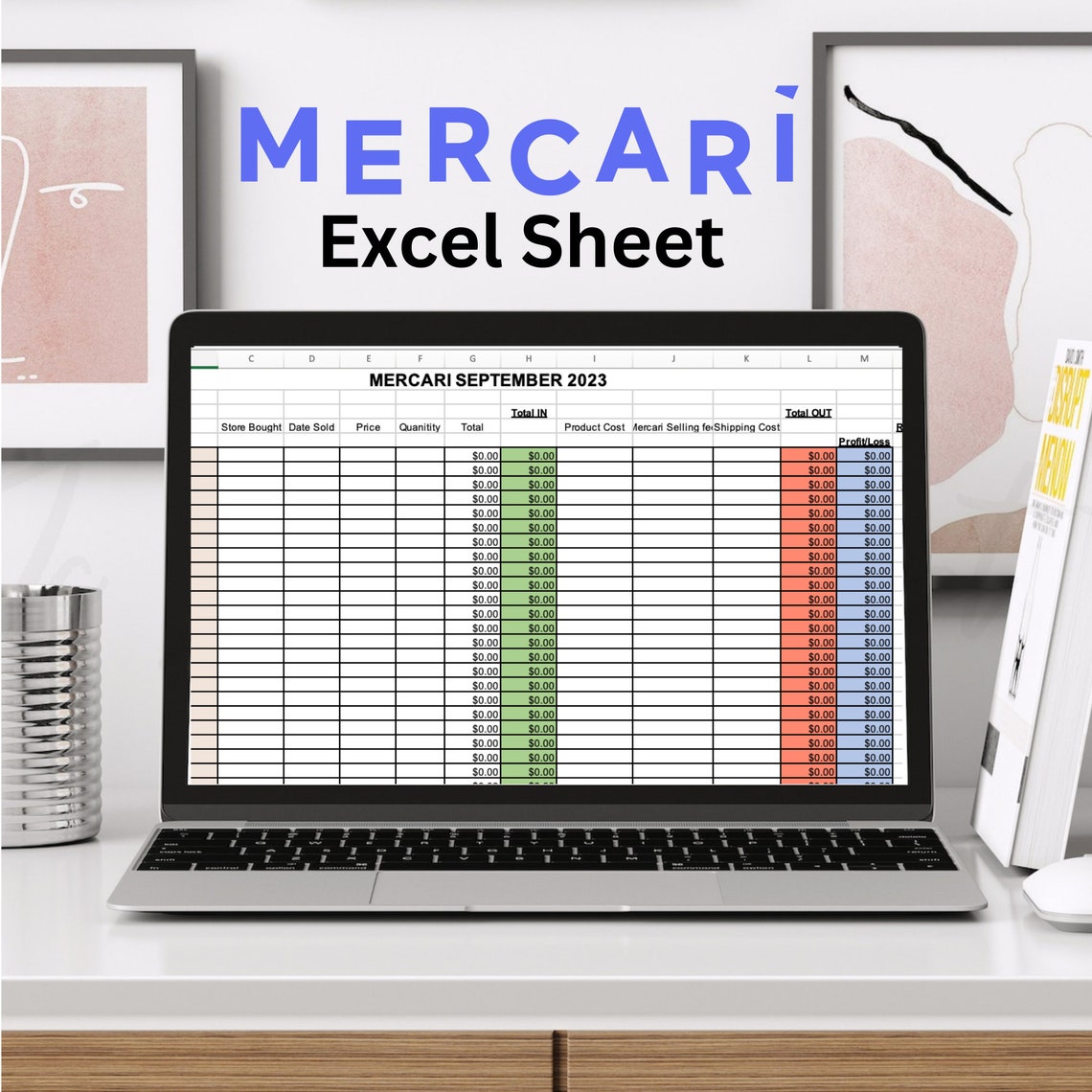 Mercari Reseller Excel Spreadsheet Profit Loss Tracker and Bookkeeping ...