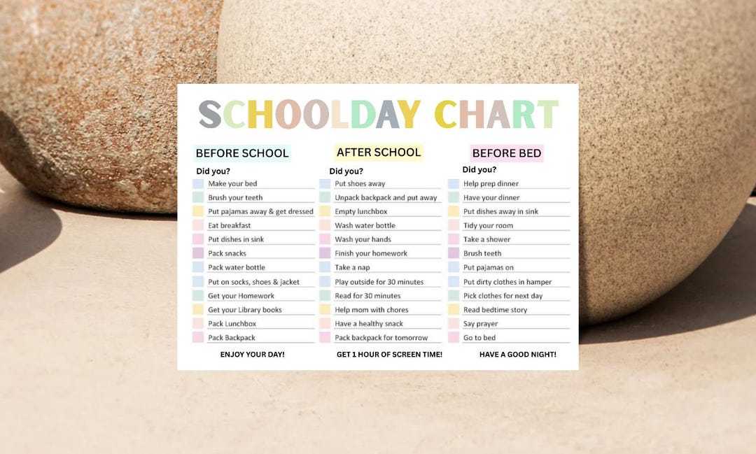 School Day Checklist for Kids, Kids Responsibility Chart, Before School ...