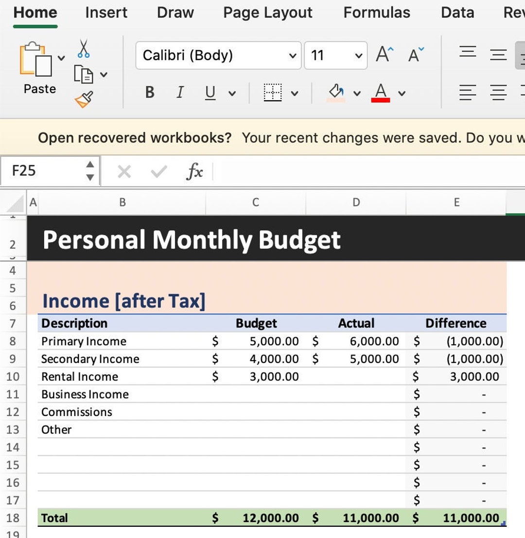 Yearly Budget Excel Spreadsheet Template - Financial Planning Tool - Etsy