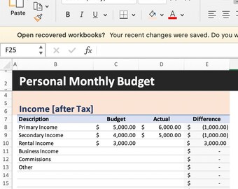 Yearly Budget Excel Spreadsheet Template - Financial Planning Tool - Etsy