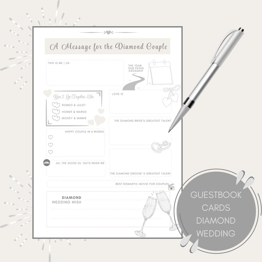 60th Anniversary Guest Book | Printable Cards for Diamond Wedding ...