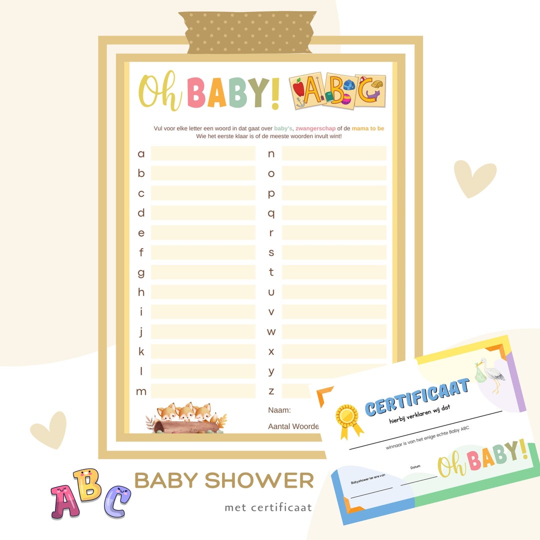 Baby Shower ABC Game Baby Shower Alphabet ABC 'tje Baby Shower Game ...