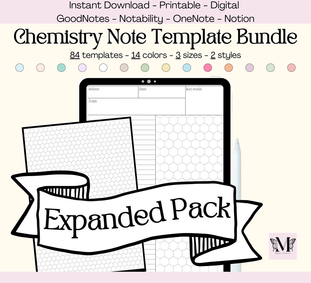 Chemistry Note Template Bundle Expanded Pack - Digital Hexagon Note ...