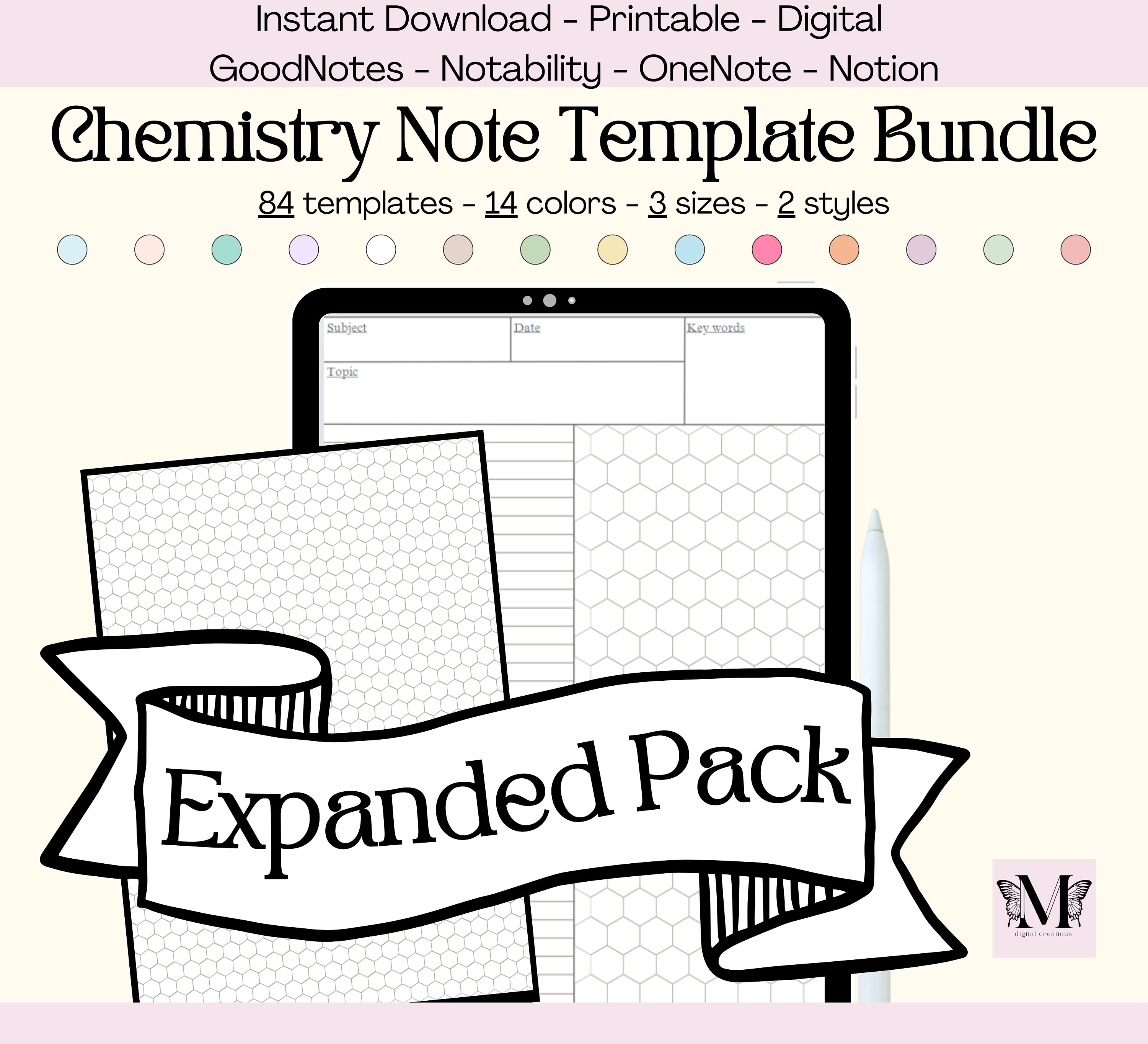 Chemistry Note Template Bundle Expanded Pack - Digital Hexagon Note ...