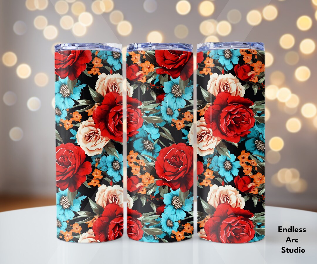 Buy Luxury Designer Bling Floral Red Roses Multiflower 20oz Skinny ...