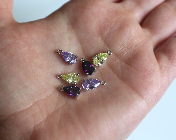 4pcs Real Platinum Plated CZ Charm, Diamond Shape Charms, CZ Charms for ...