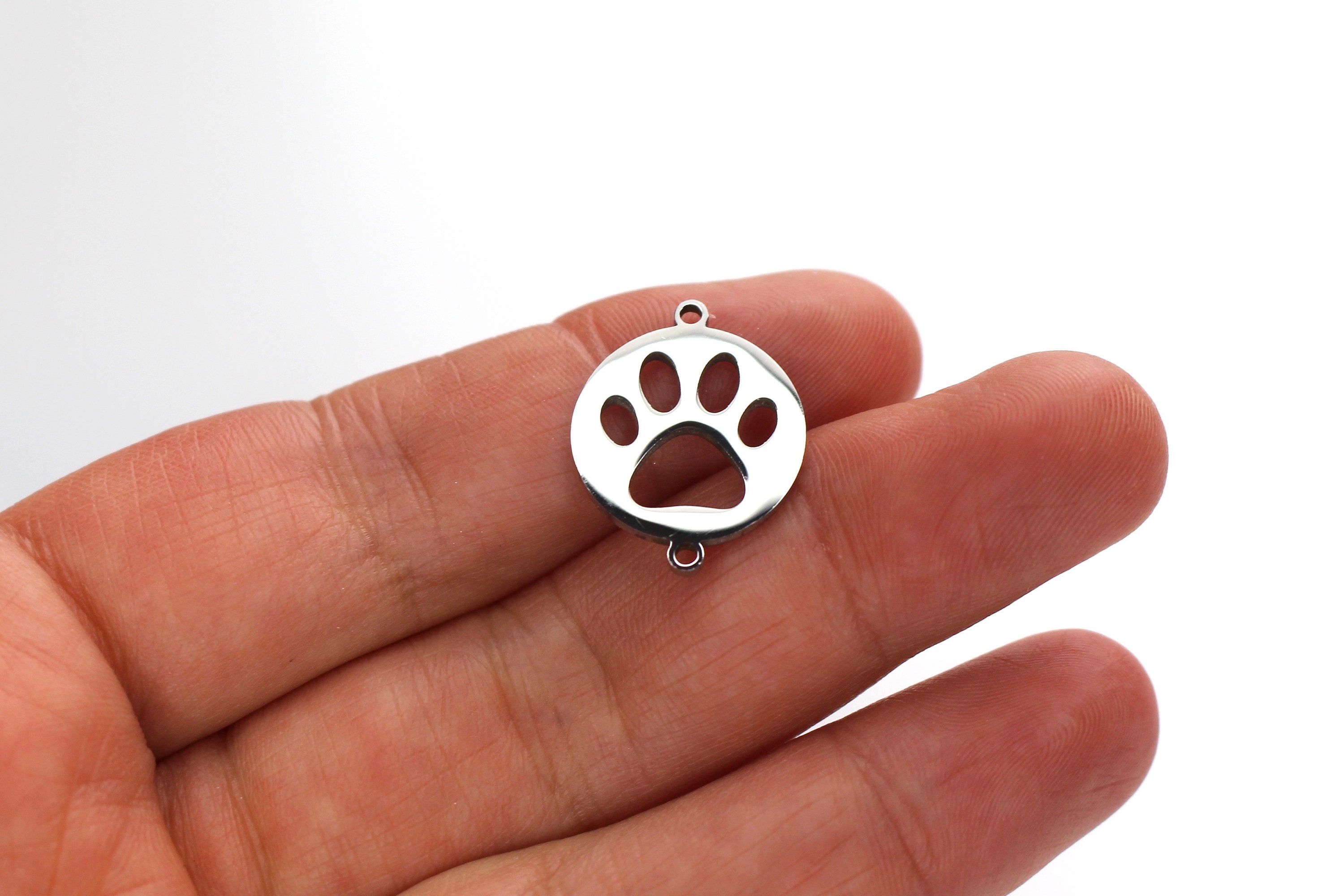 2pcs 201 Stainless Steel Links Connectors, Laser Cut Dog Paw Charm ...
