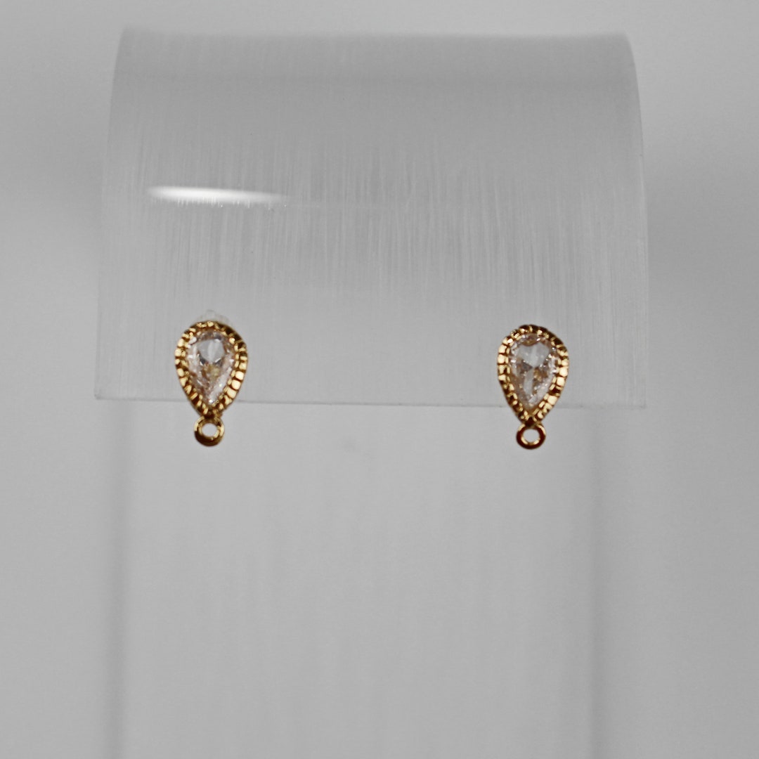 10pcs Teardrop CZ Stud Earring Finding, Real 18k Gold Plated Earring ...