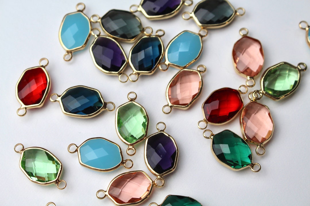 2pcs Glass Links Colorful Connectors, Oval Shaped Glass Charm, Faceted ...