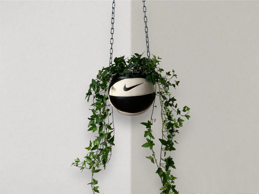Black and White Mini Basketball Planter on Chain - Hanging Basketball ...
