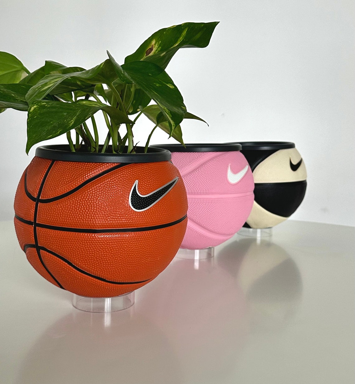 Black and White Mini Basketball Planter on Stand Standing Basketball ...