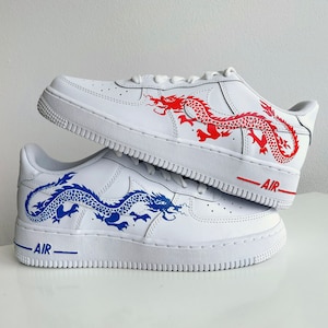 Custom Nike Air Force 1 Sneakers | Hand-painted Blue & Red Chinese ...