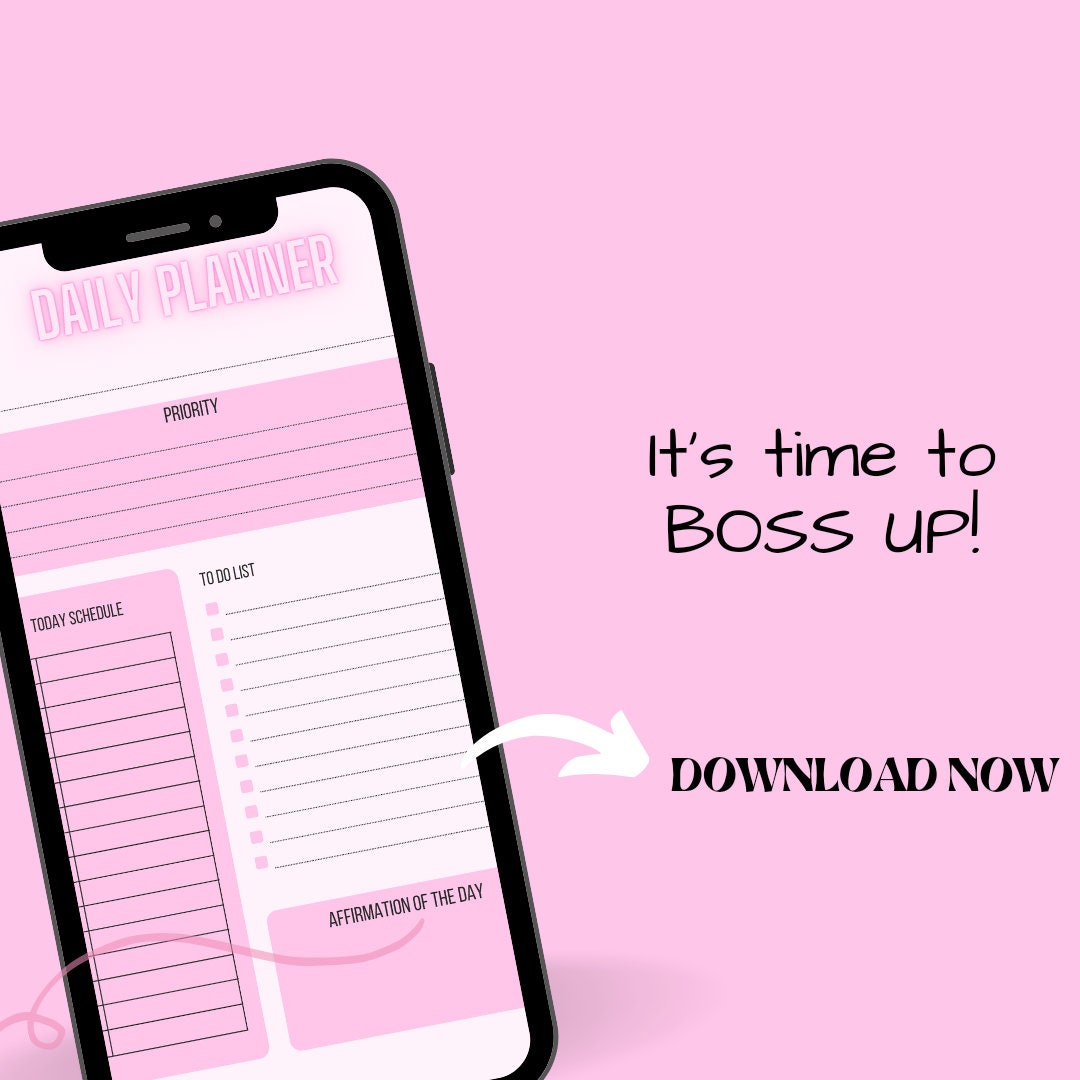 Pink Daily Planner, Digital Daily Planner, Printable Planner, Digital ...