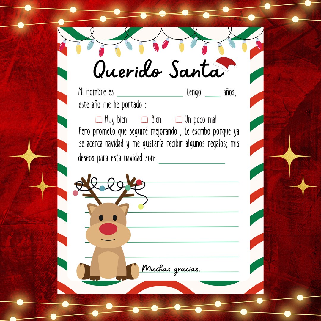 Carta a Santa-Carta Imprimible para Santa-Digital Carta Para Santa ...