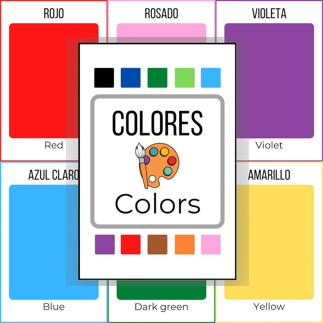 Color Flashcards Bilingual Colors in English and Spanish. - Etsy
