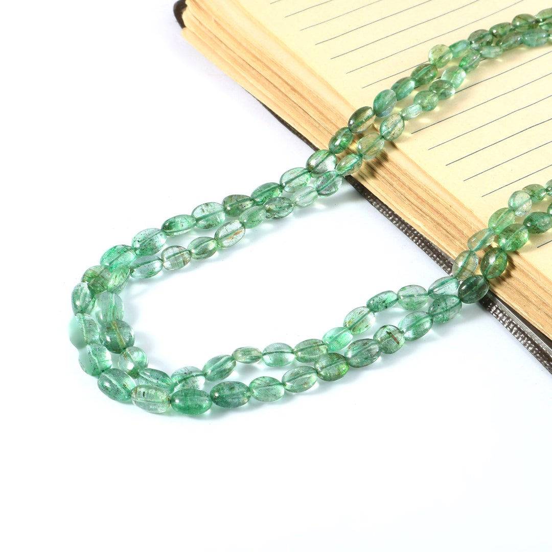 Natural Emerald Smooth Nugget Beads Necklace Green Emerald Nugget Shape ...