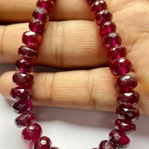 AAA++ Ruby Corundum Faceted Rondelle Beads 6-8 MM Rondelle Ruby Rare Ruby Gemstone 7 Inch ...