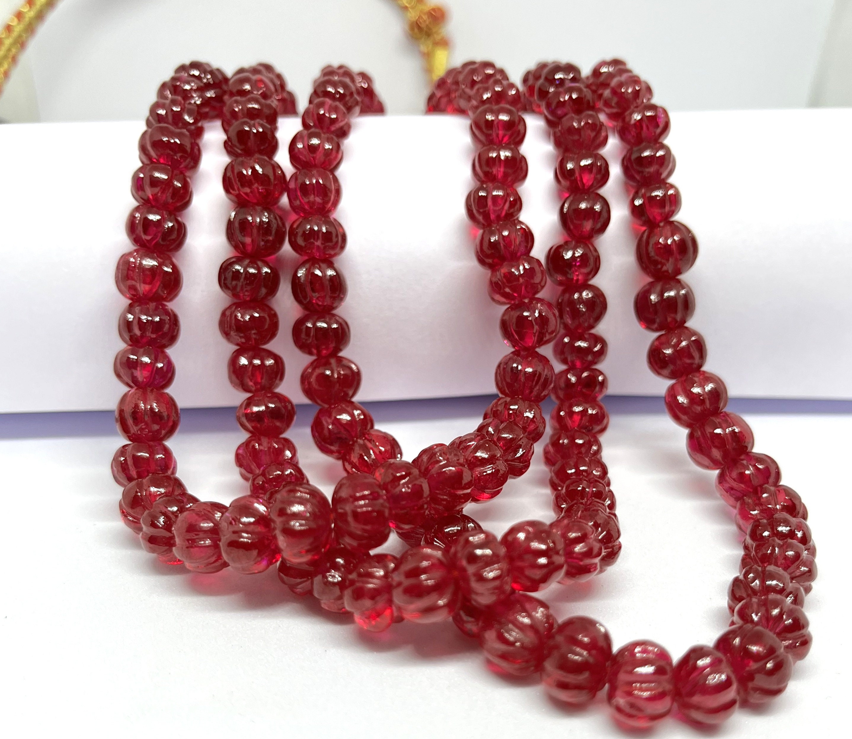 Rare Ruby Corundum Melon Beads Ruby Hand Carved Beads Ruby Pumpkin ...