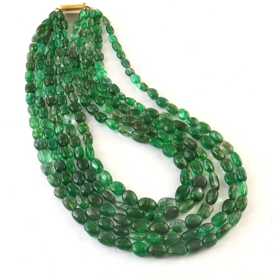 Natural Emerald Smooth Nugget Beads Necklace Green Beryl Emerald Nugget ...